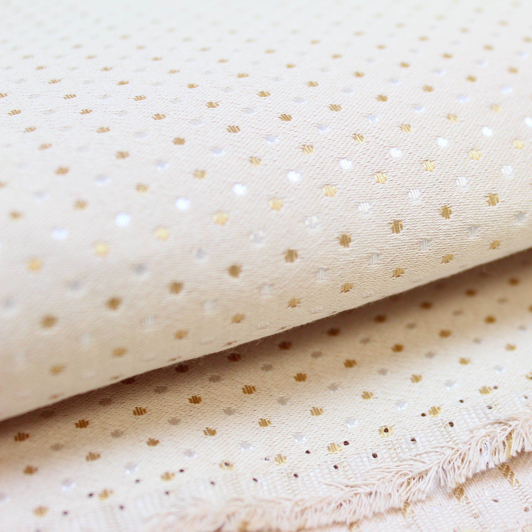 Spot coutil Cream with Pink Dots, 54 inch wide