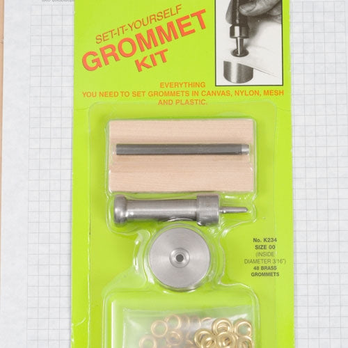 Grommet Setting Kit w. 4 doz. grommets, size #00 brass (domestic)